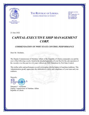 Capital-Executive Ship Management Corp. commended by Liberia Flag for ...